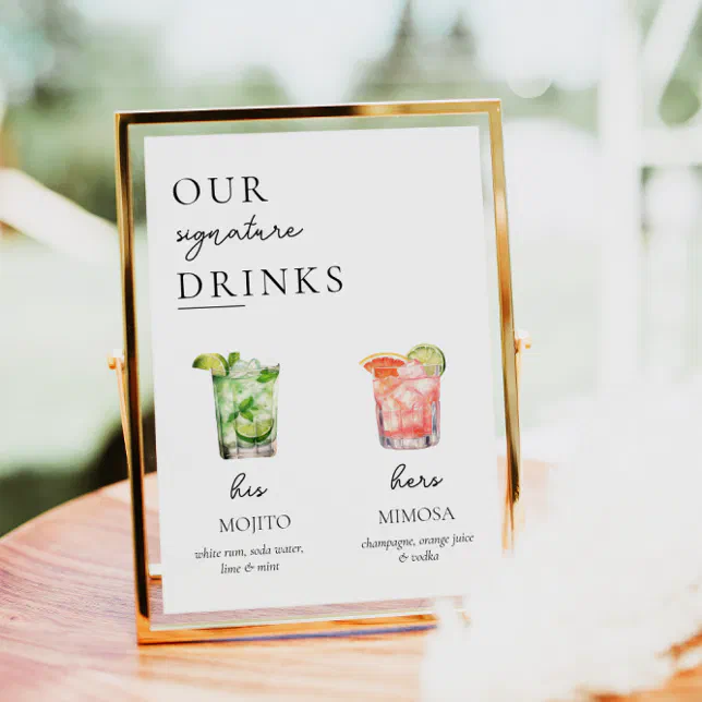 Minimal Signature Drink Sign, 400+ Drinks Poster | Zazzle