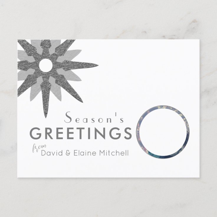 Minimal Silver Snowflake Photo Holiday Postcard | Zazzle