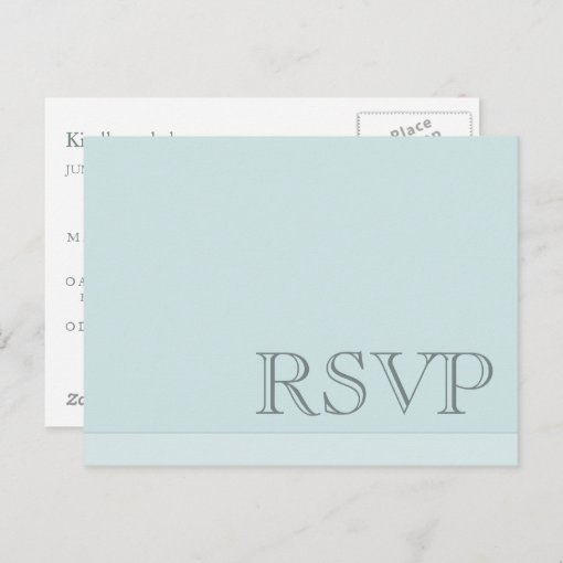Minimal Simple Basic Blue Grey RSVP Invitation Postcard | Zazzle
