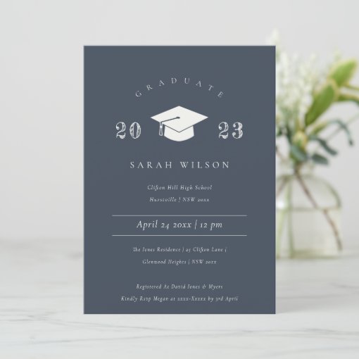 Minimal Simple Dark Navy Blue Graduation Party Invitation | Zazzle