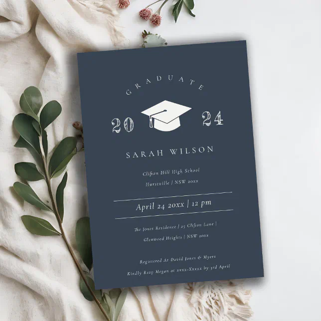 Minimal Simple Dark Navy Blue Graduation Party Invitation | Zazzle
