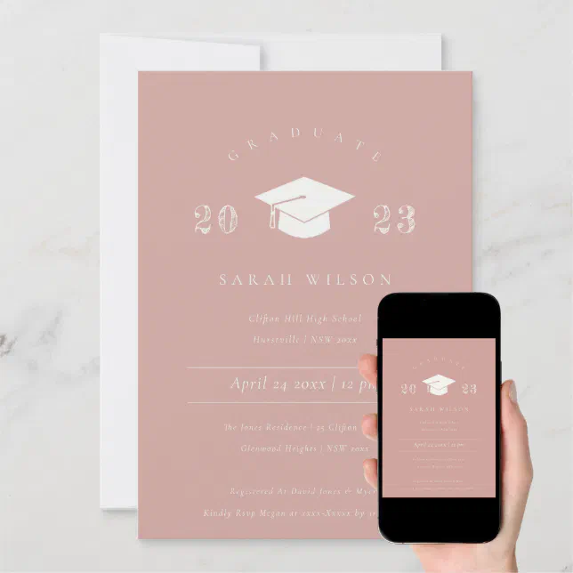 Minimal Simple Dusky Blush Pink Graduation Party Invitation | Zazzle