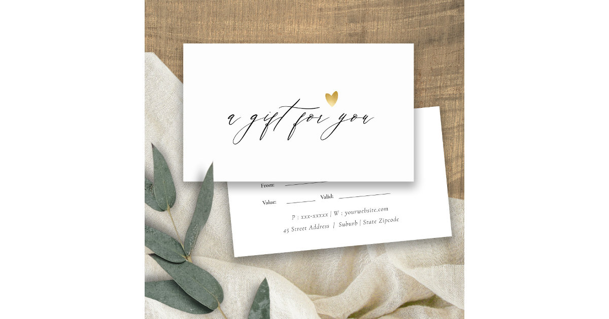 Minimal Simple Script Gold Heart Gift Certificate | Zazzle