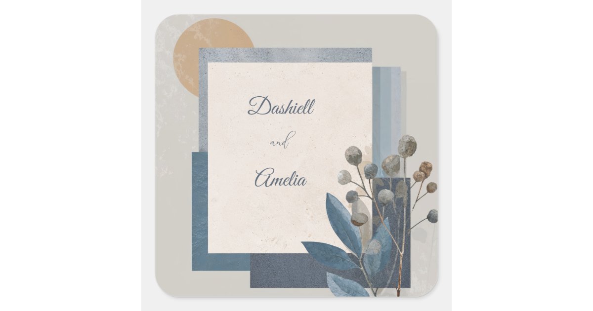 Minimal Slate Blue Terracotta Geometric Botanical Square Sticker | Zazzle