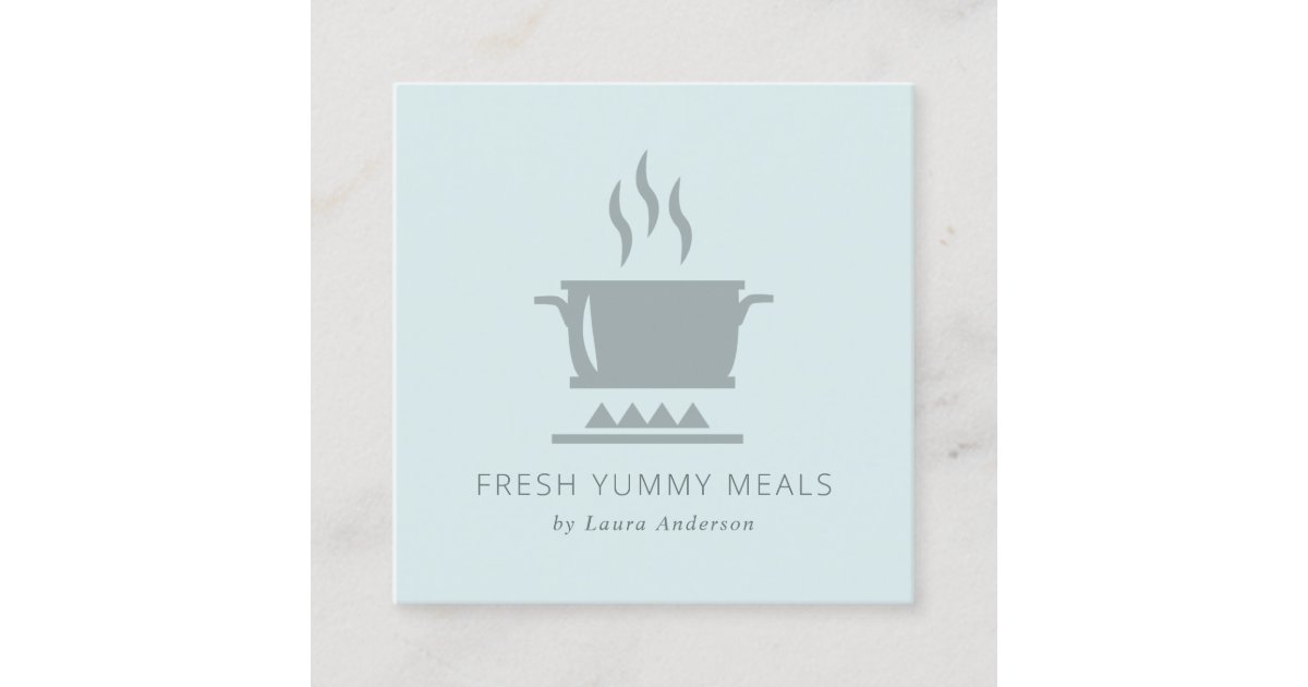 MINIMAL SOFT BLUE GREY POT MEAL CHEF CATERING SQUARE BUSINESS CARD | Zazzle