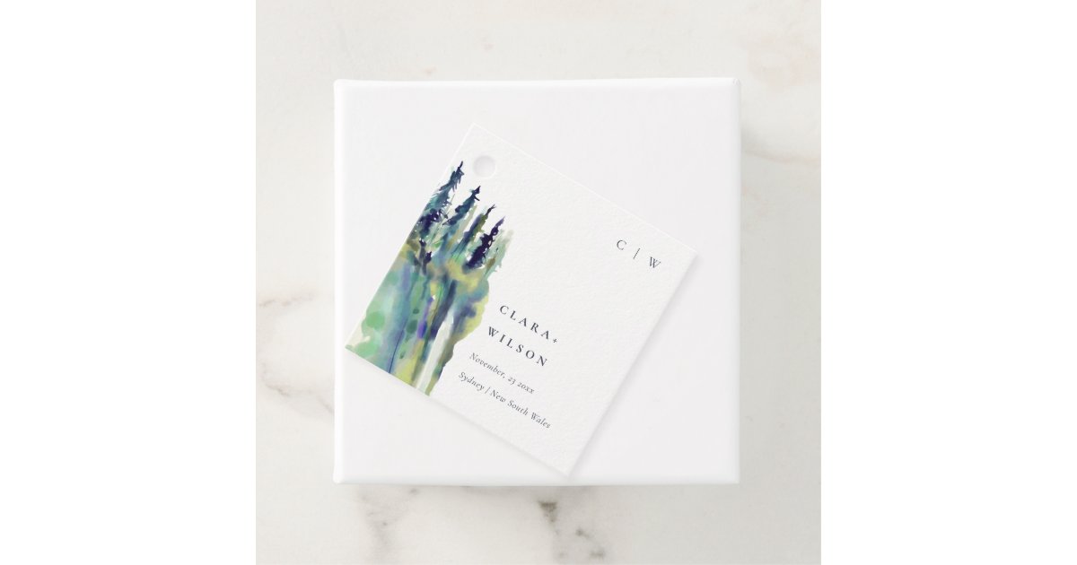 Minimal Soft Pine Tree Mountain Landscape Wedding Favor Tags | Zazzle