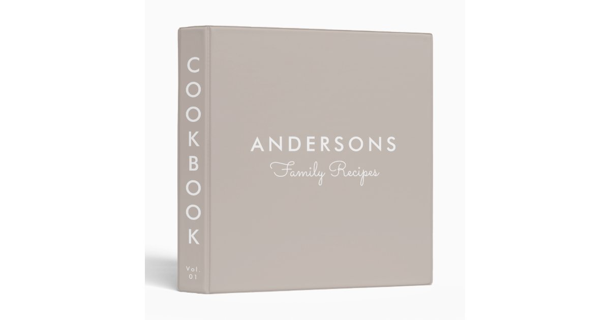 Minimal Solid Tan Family Recipe Cookbook 3 Ring Binder | Zazzle