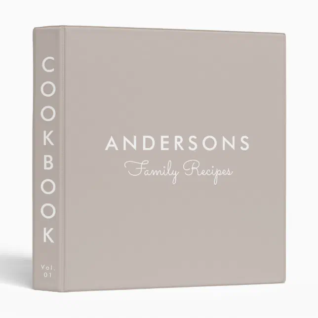 Minimal Solid Tan Family Recipe Cookbook 3 Ring Binder | Zazzle