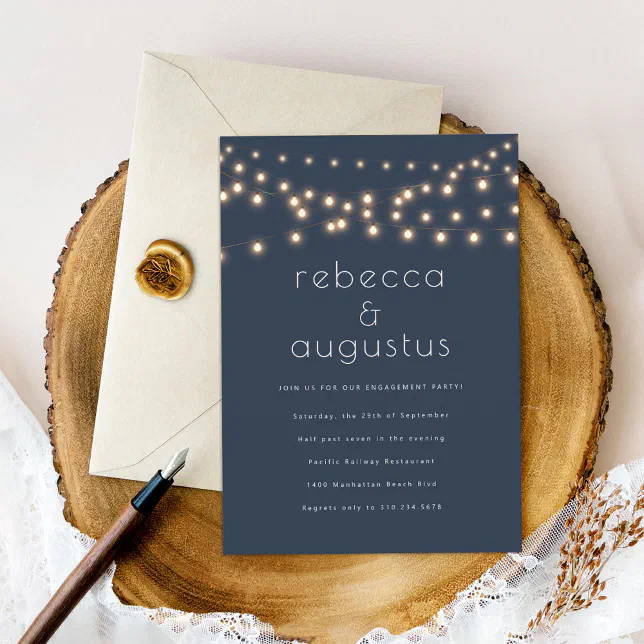 Minimal String Lights Couples Engagement Party Invitation | Zazzle