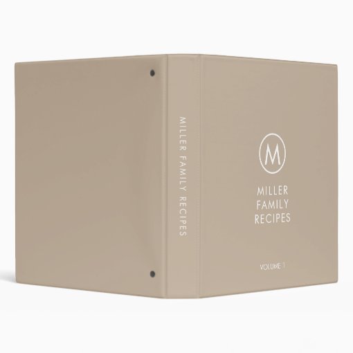 Minimal Stylish Beige Family Monogram Recipe 3 Ring Binder | Zazzle