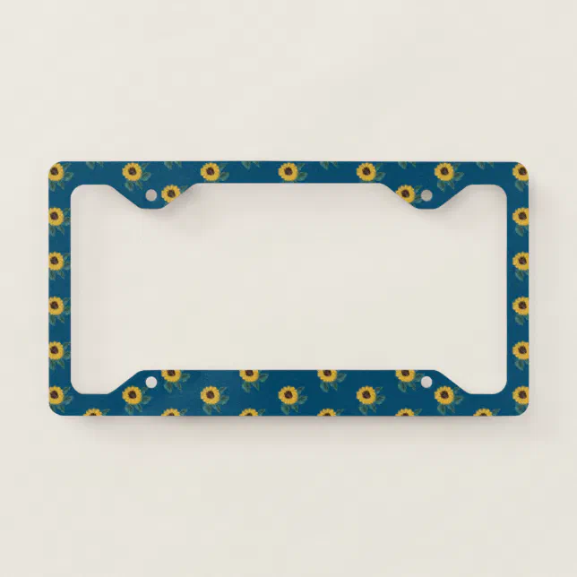 Minimal Sunflowers Yellow Blue Illustration License Plate Frame | Zazzle