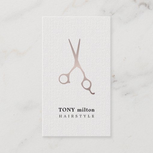 Minimal Texture White Faux Metal Scissors hair Business Card | Zazzle