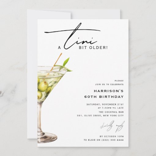 Minimal 'tini bit older! Cocktail Birthday Party Invitation | Zazzle