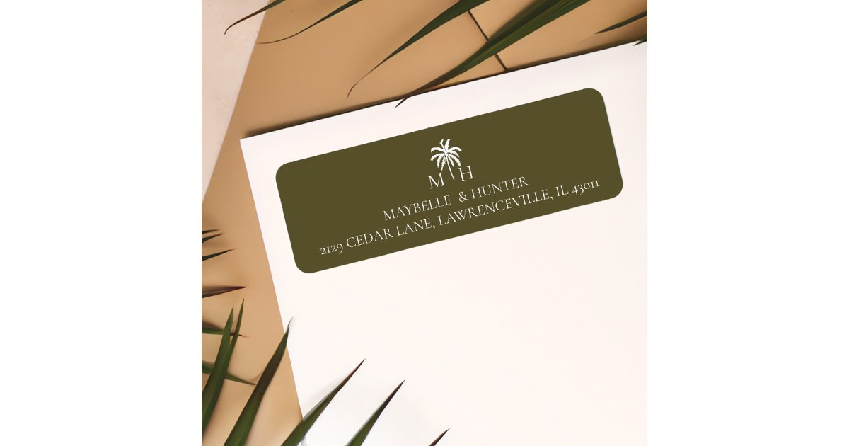 Minimal Tropical Palm Tree Monogram Label | Zazzle