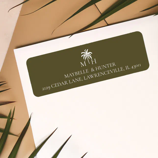 Minimal Tropical Palm Tree Monogram Label | Zazzle