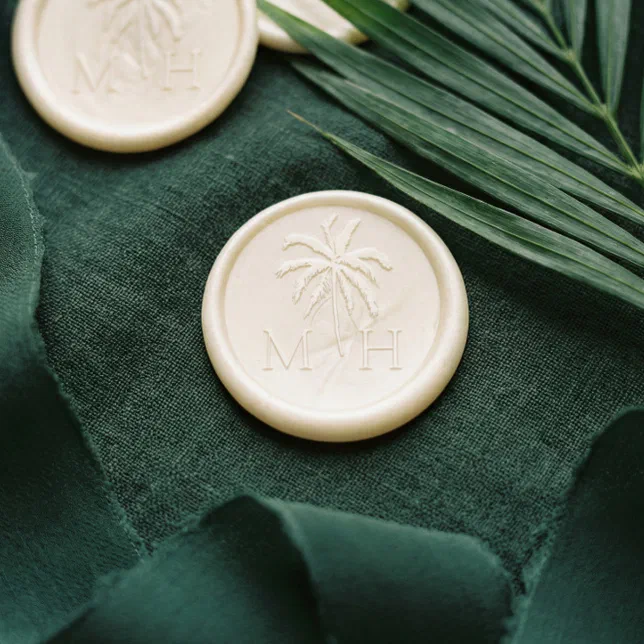 Minimal Tropical Palm Tree Monogram Wedding Wax Seal Sticker | Zazzle