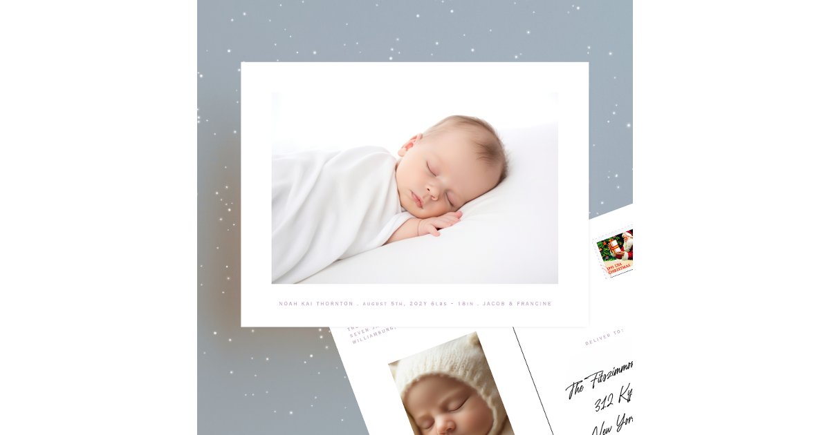 minimal two photo baby birth announcement postcard | Zazzle
