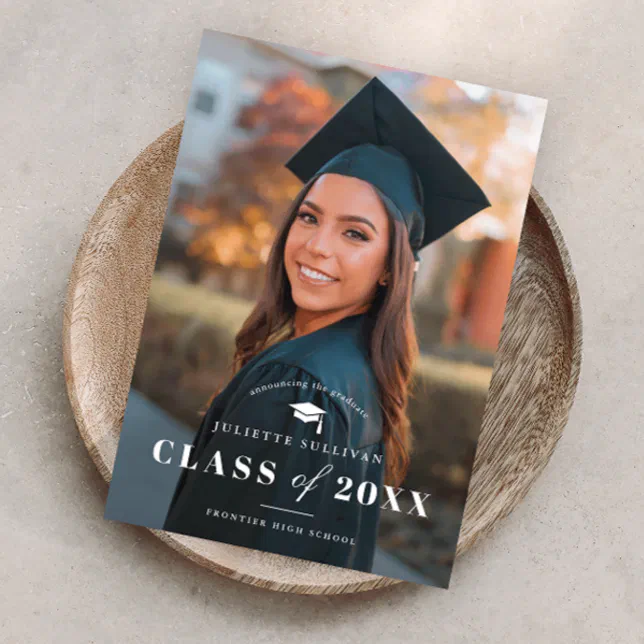 Minimal Type Photo Overlay Graduation Announcement | Zazzle