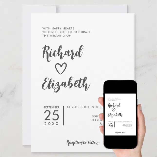 Minimal Typography Clean Modern Wedding Invitation | Zazzle