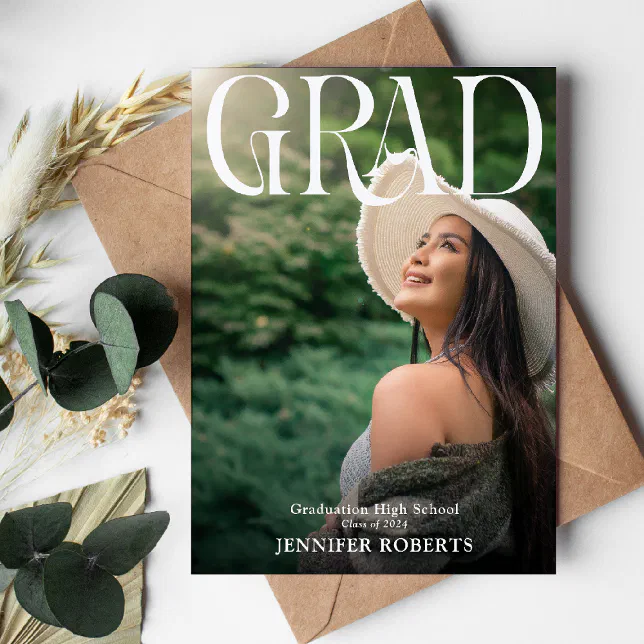 Minimal Typography & Graduation Photo Announcement | Zazzle