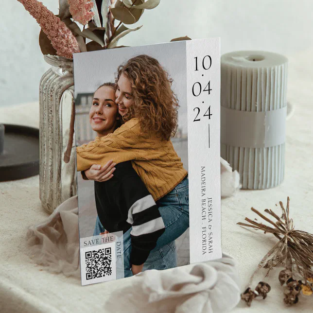 Minimal Typography Photo Save The Date QR Code Invitation | Zazzle