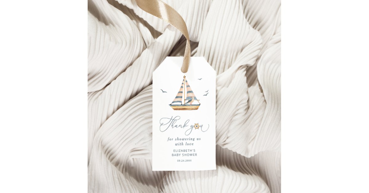Minimal Watercolor Sailboat Nautical Baby Shower Gift Tags | Zazzle