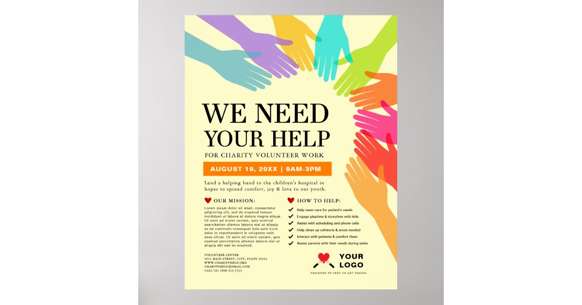 Minimal We Need Your Help Charity Volunteer Ad Poster | Zazzle