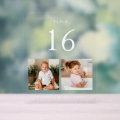 Minimal Wedding Couples Baby Photo Table Number Acrylic Sign | Zazzle