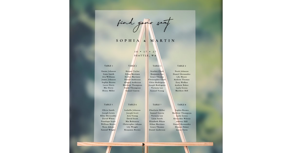 Minimal Wedding Frosted Acrylic Seating Chart Sign | Zazzle