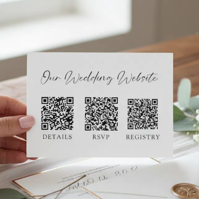 Minimal Wedding QR Code RSVP Gift Registry Enclosure Card | Zazzle