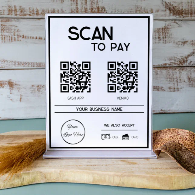 Minimal white 2 QR codes business scan to pay Poster | Zazzle
