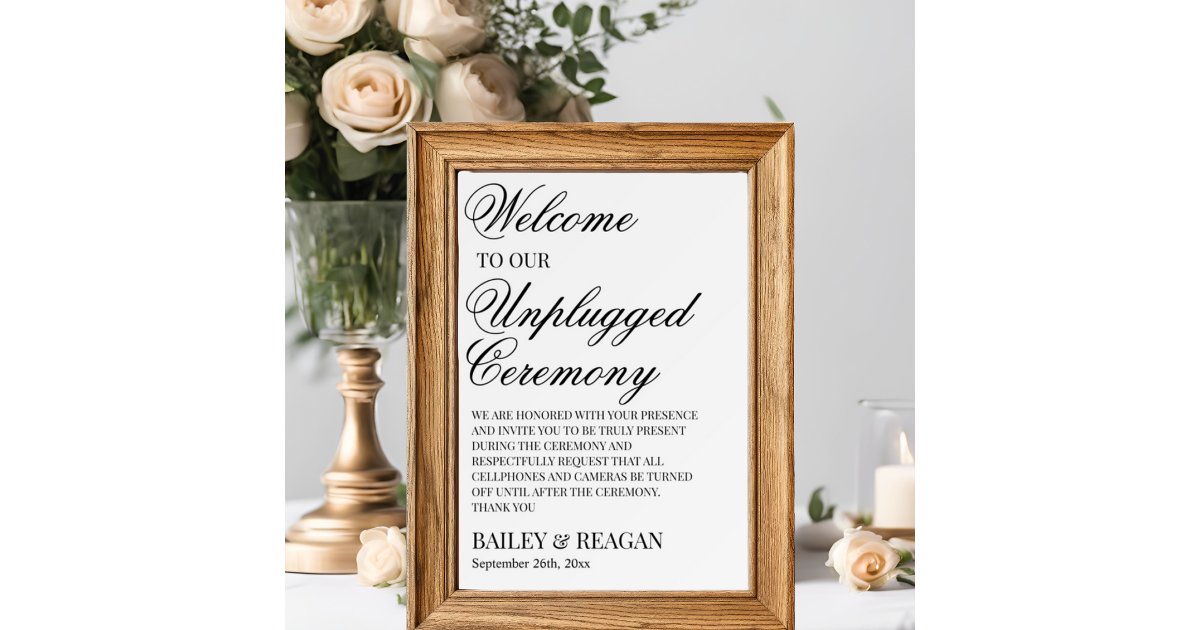 Minimal White Unplugged Ceremony Wedding Poster | Zazzle