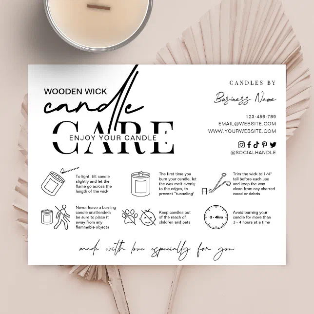 Minimal Wooden Wick Candle Care Instructions Thank You Card | Zazzle