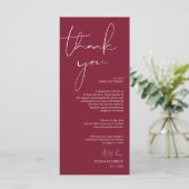 Minimalism Burgundy Script Place Setting Thank You Program | Zazzle