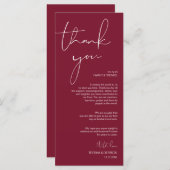 Minimalism Burgundy Script Place Setting Thank You Program | Zazzle