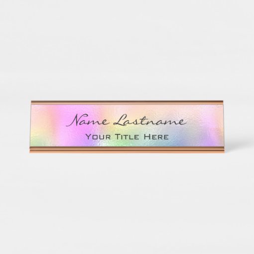 Minimalism Custom Elegant Holographic Pink Blue Desk Name Plate | Zazzle