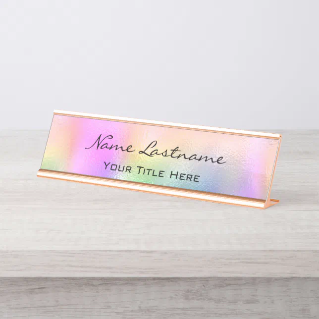Minimalism Custom Elegant Holographic Pink Blue Desk Name Plate | Zazzle