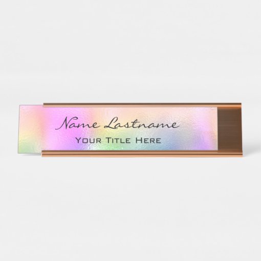 Minimalism Custom Elegant Holographic Pink Blue Desk Name Plate | Zazzle