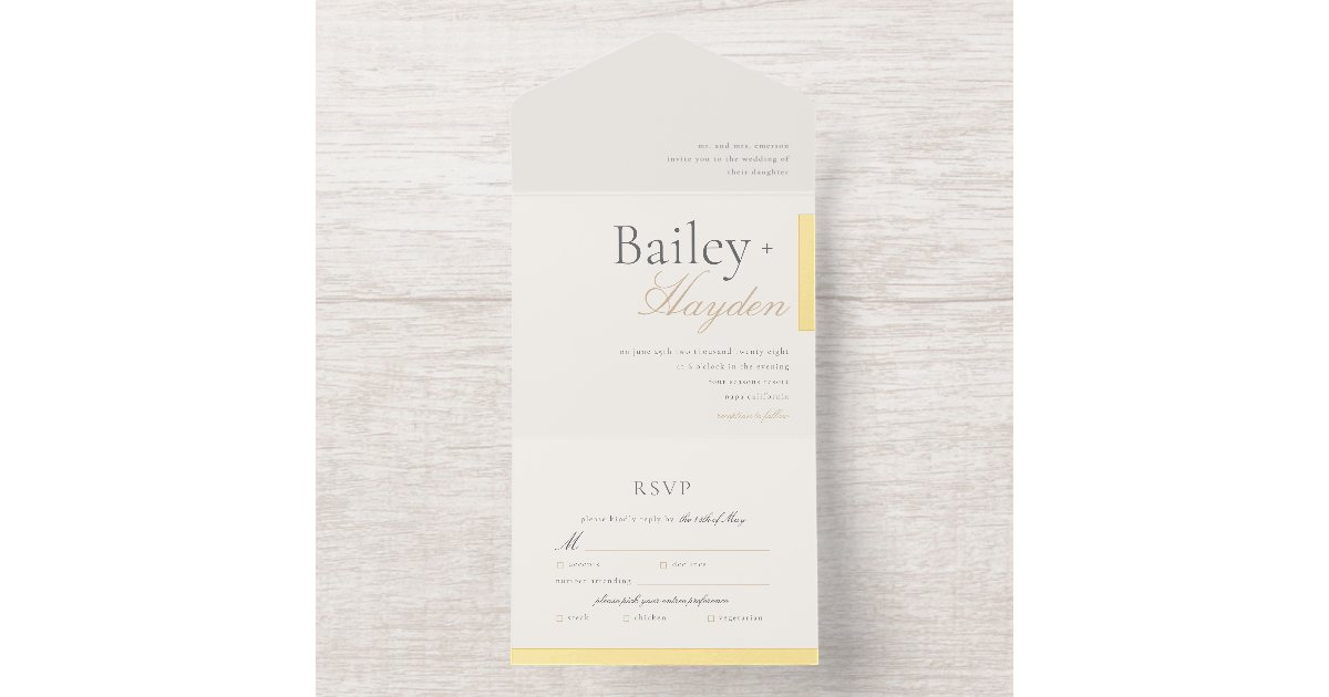 Minimalism Foil Block Wedding All In One Invitation | Zazzle