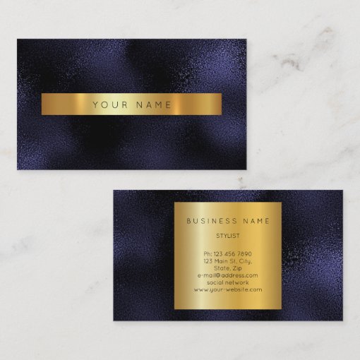 Minimalism Glam Blue Navy Gold Metallic Vip Business Card | Zazzle
