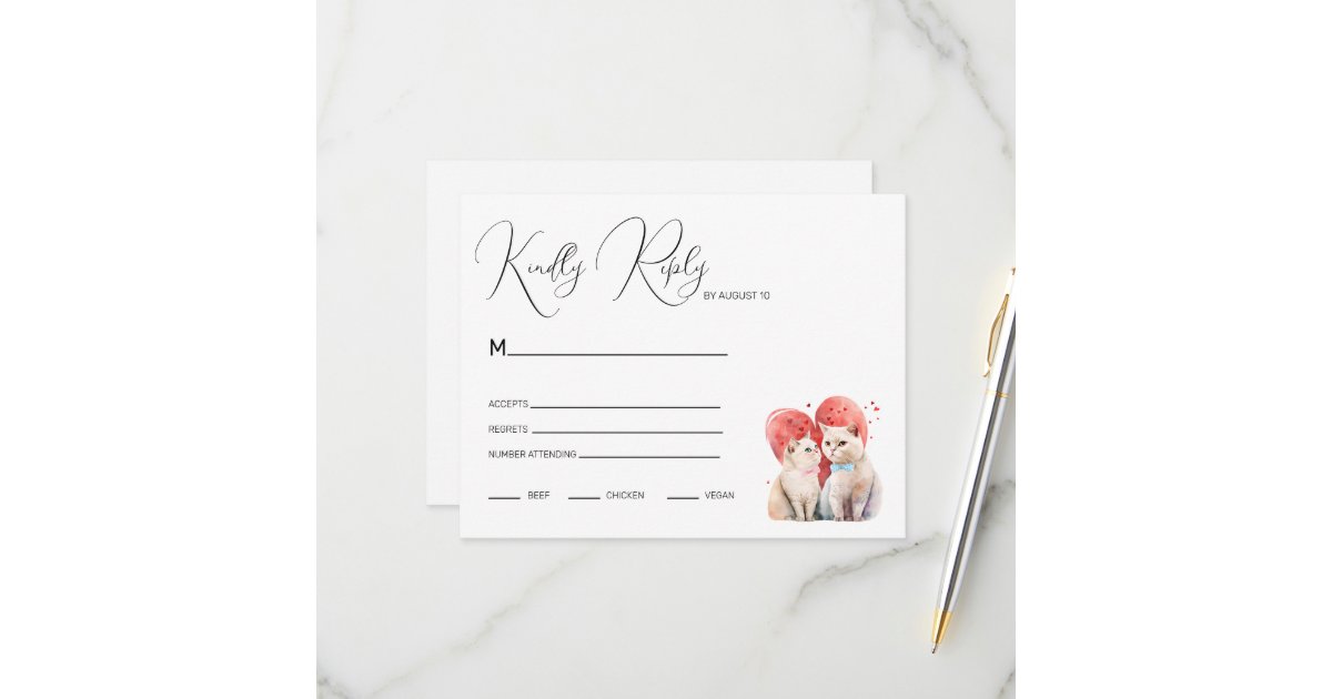 Minimalism with a Cats Wedding RSVP Card | Zazzle