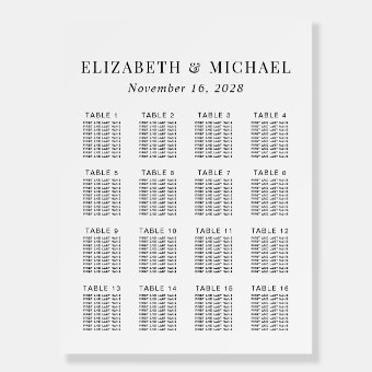 Minimalist 16 Table Wedding Seating Chart Foam Board | Zazzle