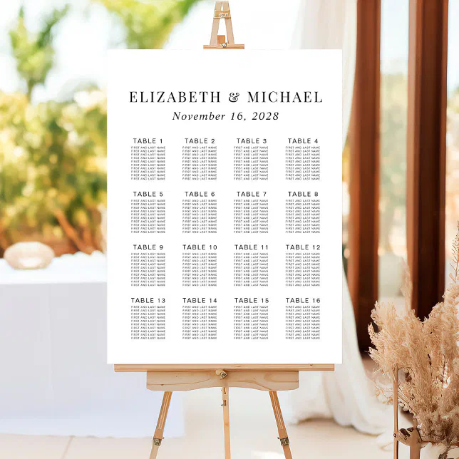 Minimalist 16 Table Wedding Seating Chart Foam Board | Zazzle