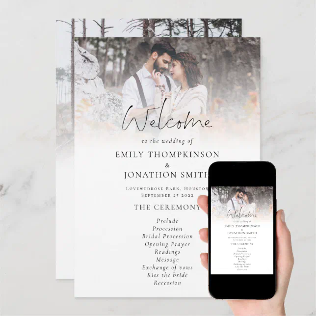 Minimalist 2 Photos Overlay Script Wedding Program | Zazzle