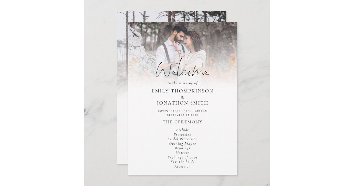 Minimalist 2 Photos Overlay Script Wedding Program | Zazzle