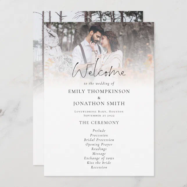 Minimalist 2 Photos Overlay Script Wedding Program | Zazzle