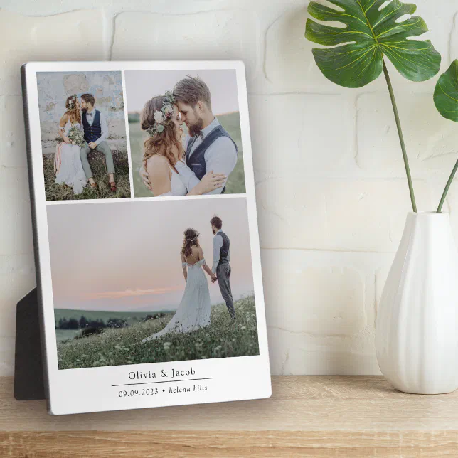Minimalist 3 Pictures Wedding Photo Frame | Zazzle