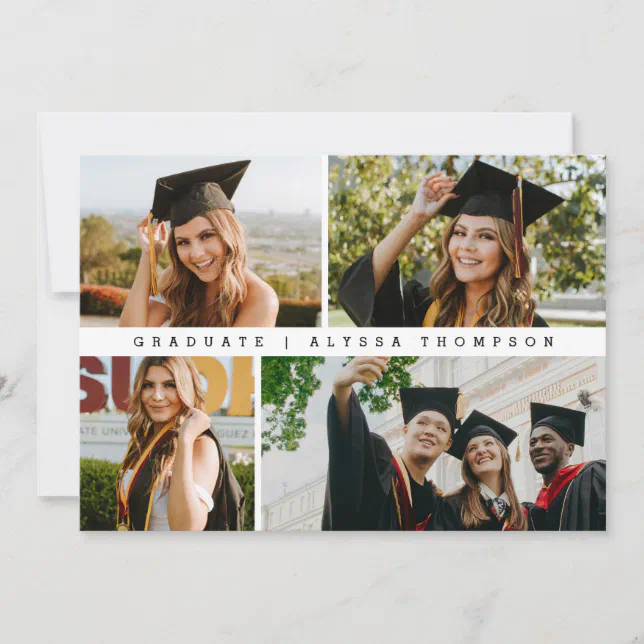 Minimalist 4 Grad Photos Graduation Announcement | Zazzle