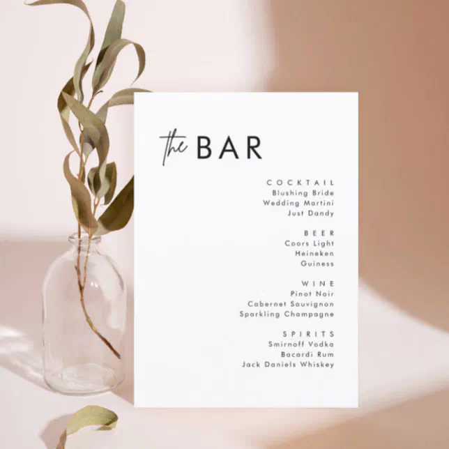 Minimalist 5x7 Wedding Drinks Bar Menu Cards | Zazzle