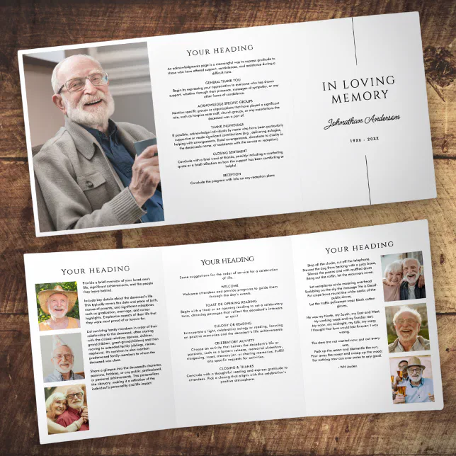 Minimalist 7-Photo Funeral/Memorial Service Tri-Fold Program | Zazzle